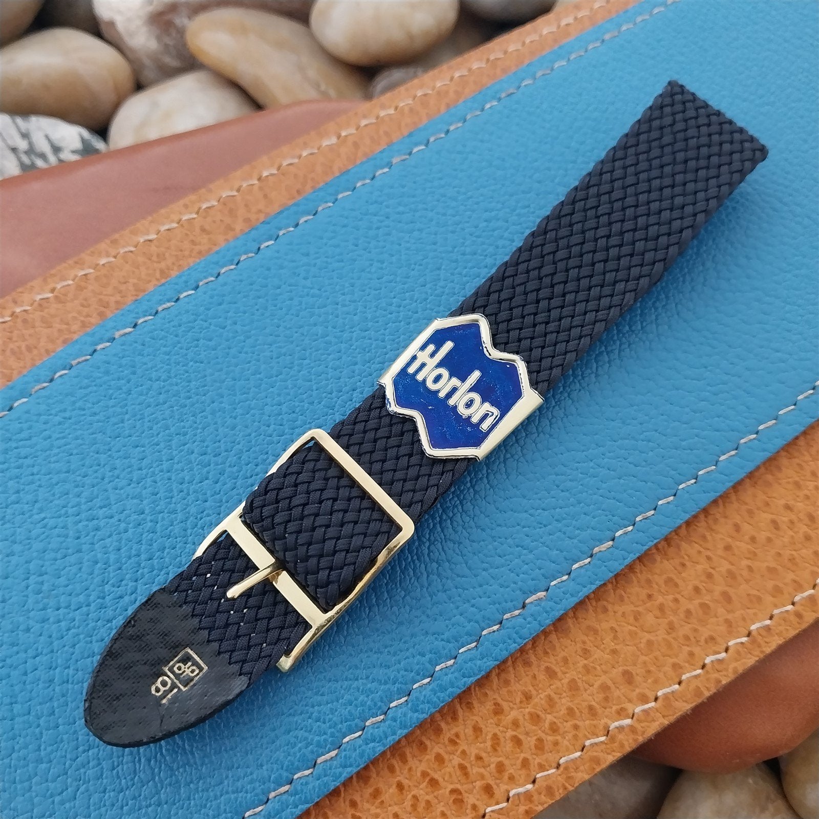 18mm Braided Perlon 1960s 1970s Vintage Watch Band Dark Blue Gold-Tone ...