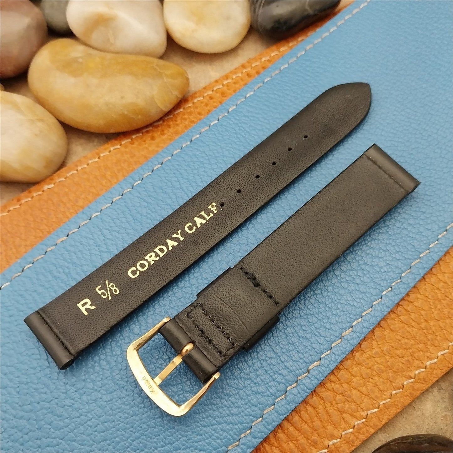 5/8" Kalbe USA Black Corday Calf Leather nos unused 1960s Vintage Watc ...