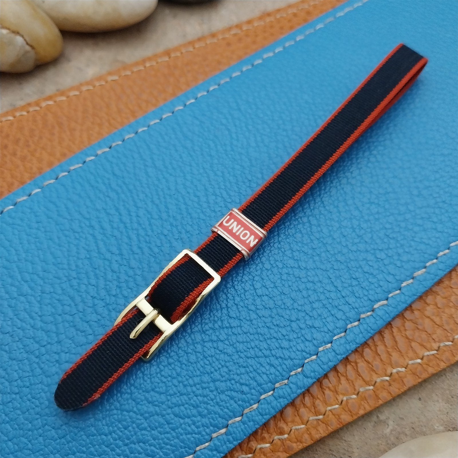 8mm Union Perlon Ladies Single Pass Blue & Red 1960s Vintage Watch str ...