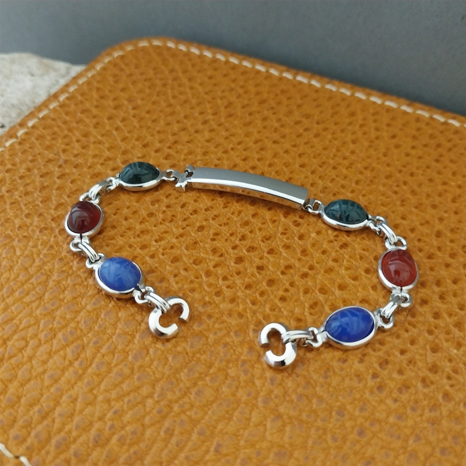 Vintage JB Champion Ladies Carved Scarabs & White Gold-Filled 1960s Wa ...