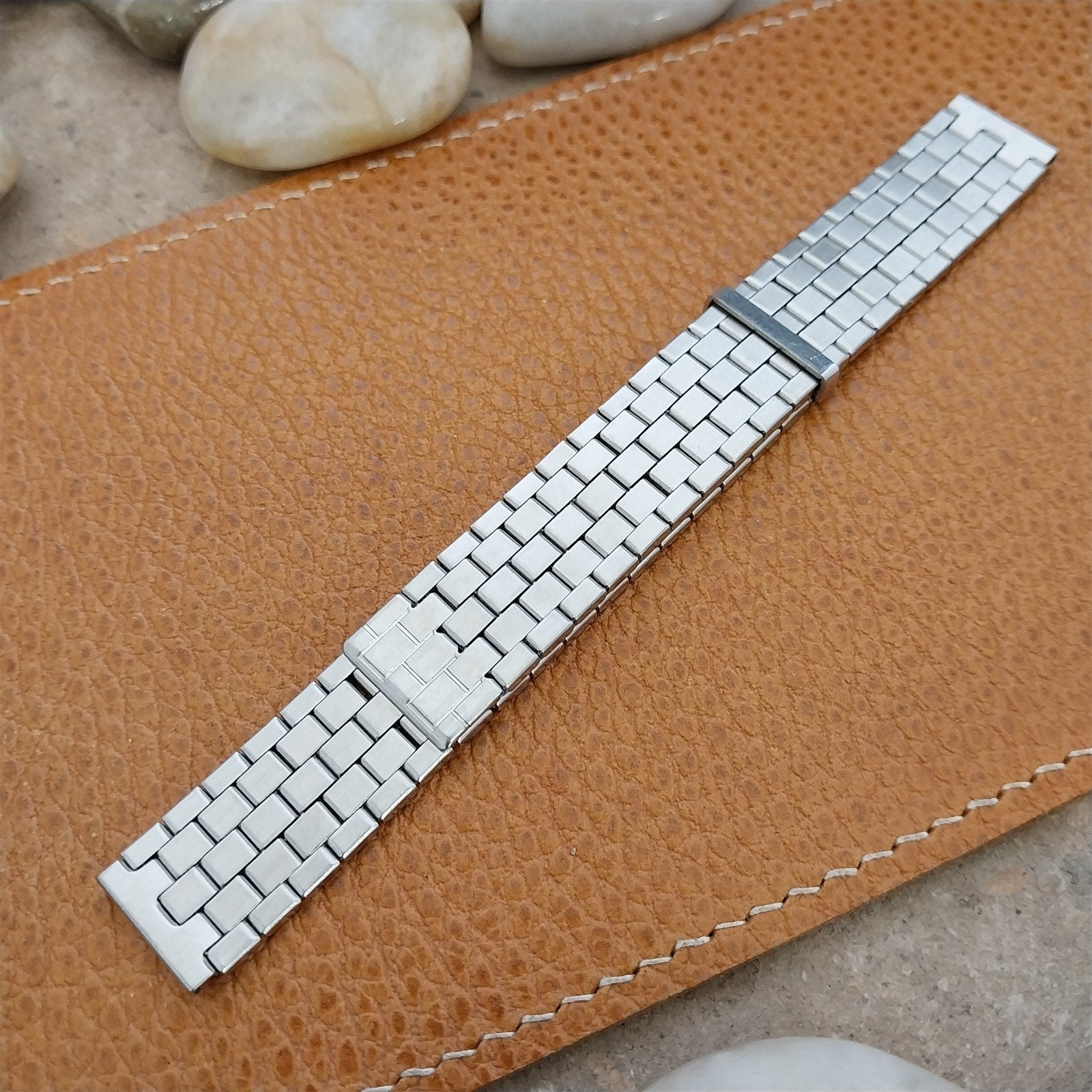 14mm Stainless Steel Elastic Stretch Overlap Unused nos 1980s Watch Ba ...