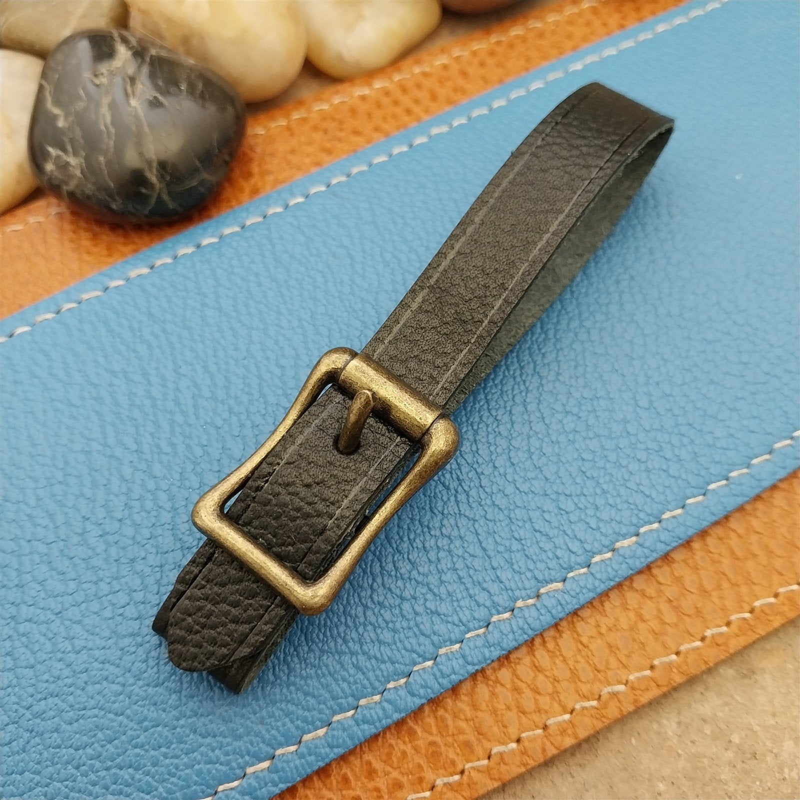 Black Grain Saddle Leather Pocket Watch Fob Strap & Antique Finish Sol ...