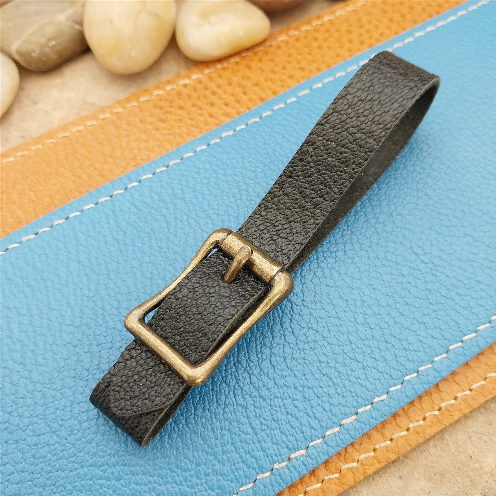 Black French Goatskin Leather Vintage Pocket Watch Fob Strap & Solid B ...