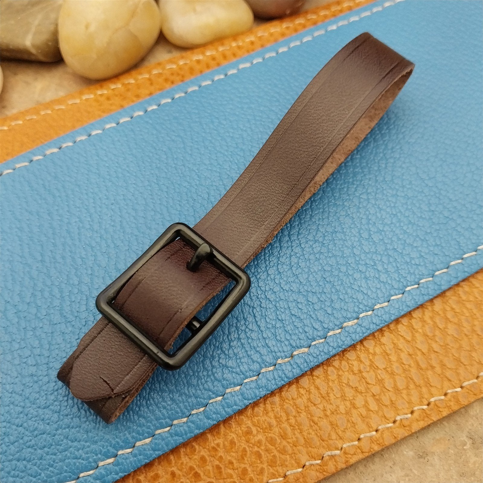 English Bridle Leather Vintage Pocket Watch Fob Strap & Cast Black Buc ...