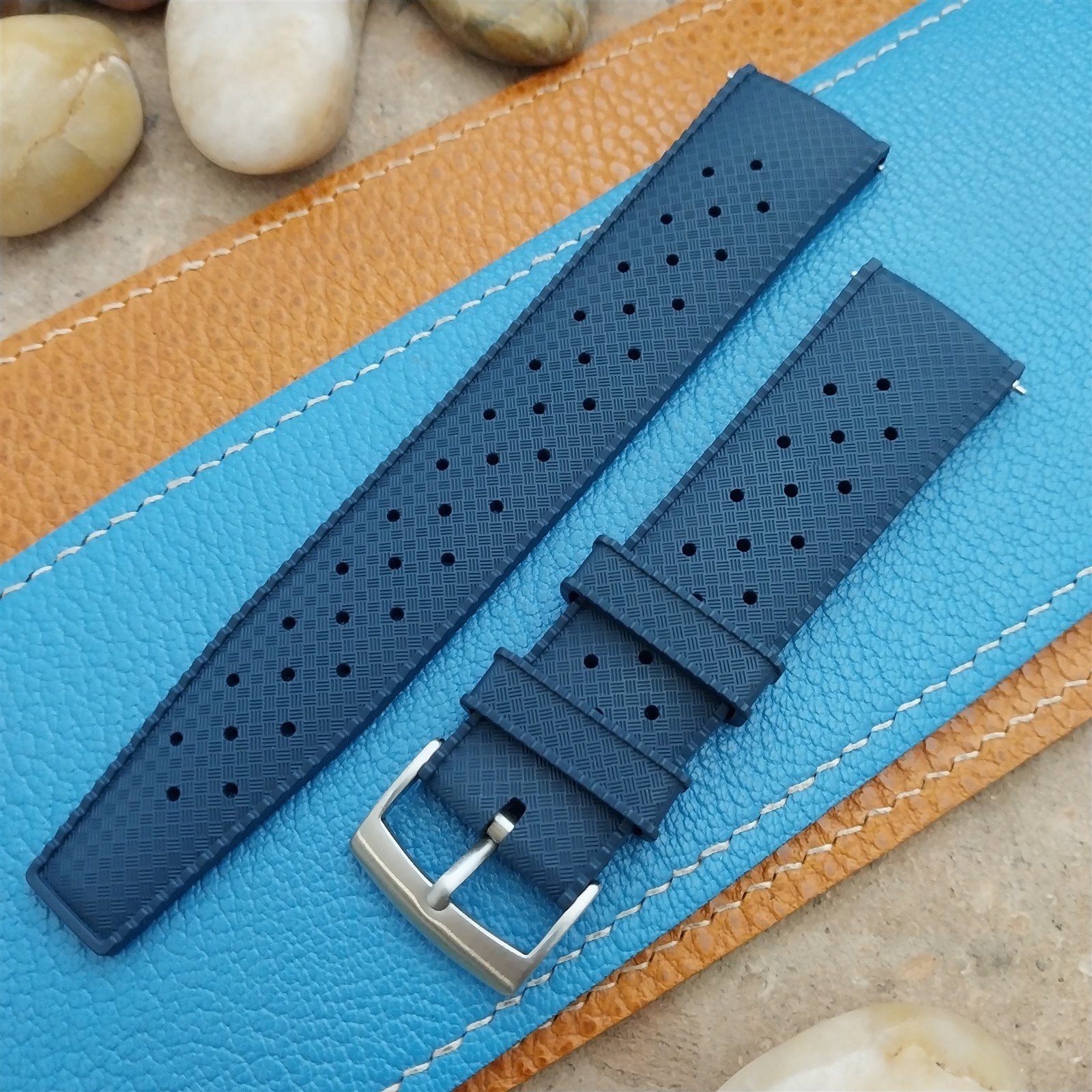 22mm FKM Tropical Blue Tapered Divers Watch Strap & Quick Release Spri ...